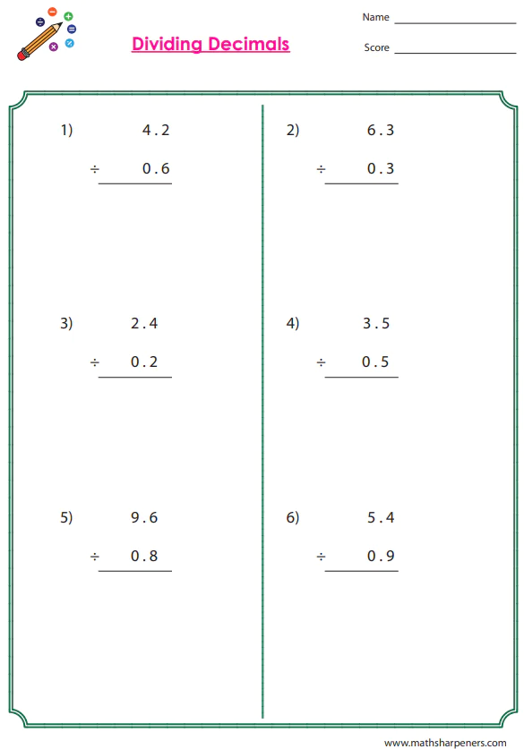 Decimal Division | Free Printable Math Practice Worksheets