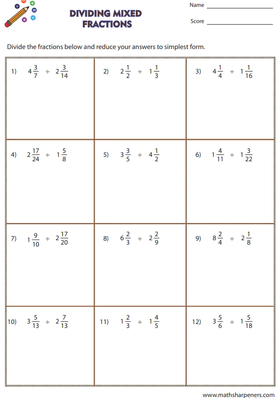 Fraction Division Worksheets | Free Printable Worksheets