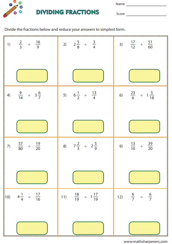 Fraction Division Worksheets | Free Printable Worksheets